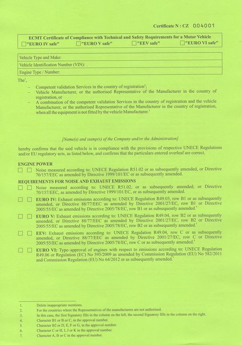 Atest CEMT pro""EURO VI bezpečné"" vozidlo | Atesty CEMT |ČESMAD ...